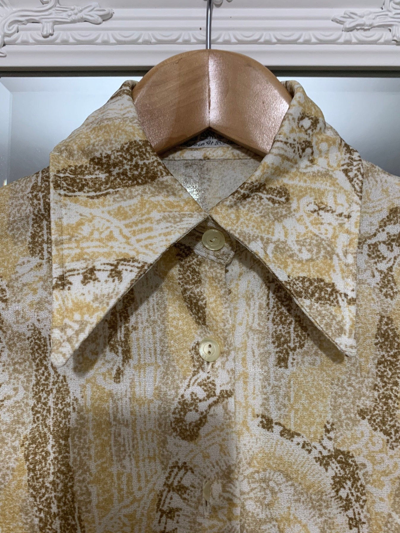 Vintage Blouse, Yellow Brown Alexon Blouse, Long Sleeve, Dagger Collar ...